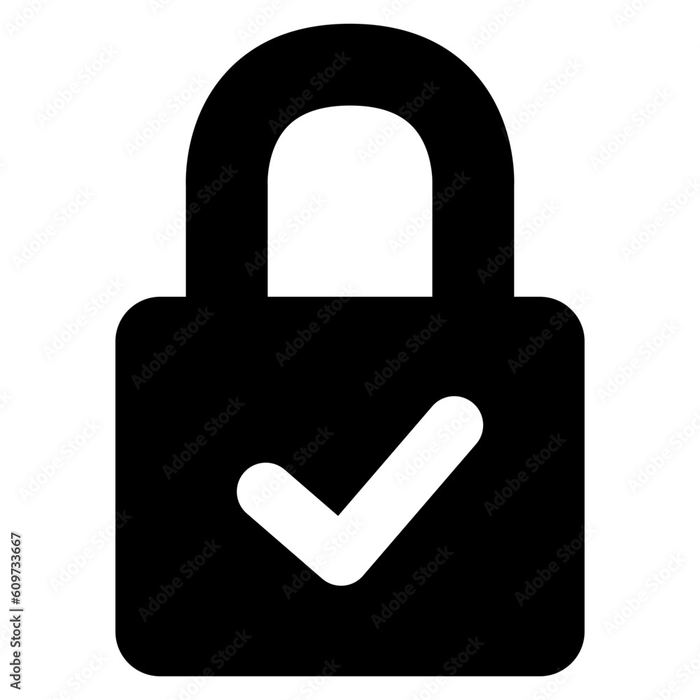 Black single filled lock approved icon, simple safe password protection ...