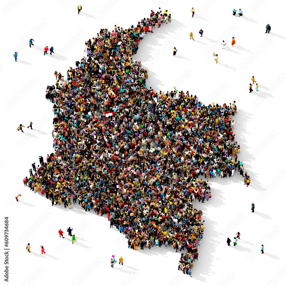 Large group of multiracial people gathered together in the shape of ...