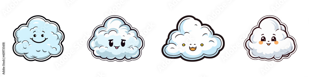 Cartoon cloud with smiley face on white background. Vector illustration ...