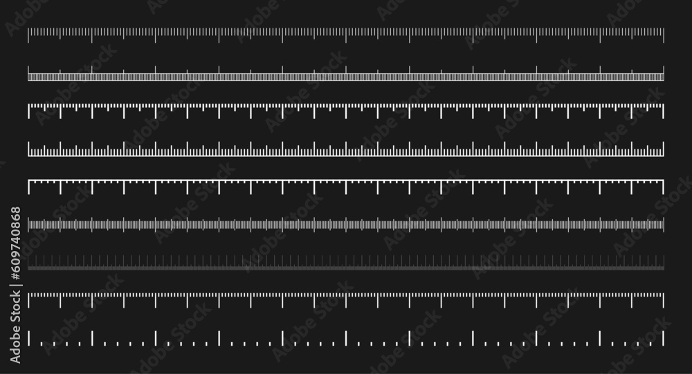 Various measurement scales with divisions. Realistic white scale for ...