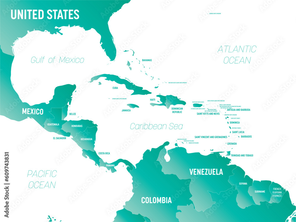 Central America - high detailed political map Central American and ...