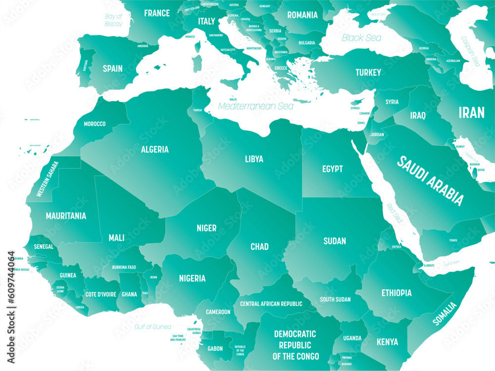 Poster Northern Africa - high detailed political map of northern ...