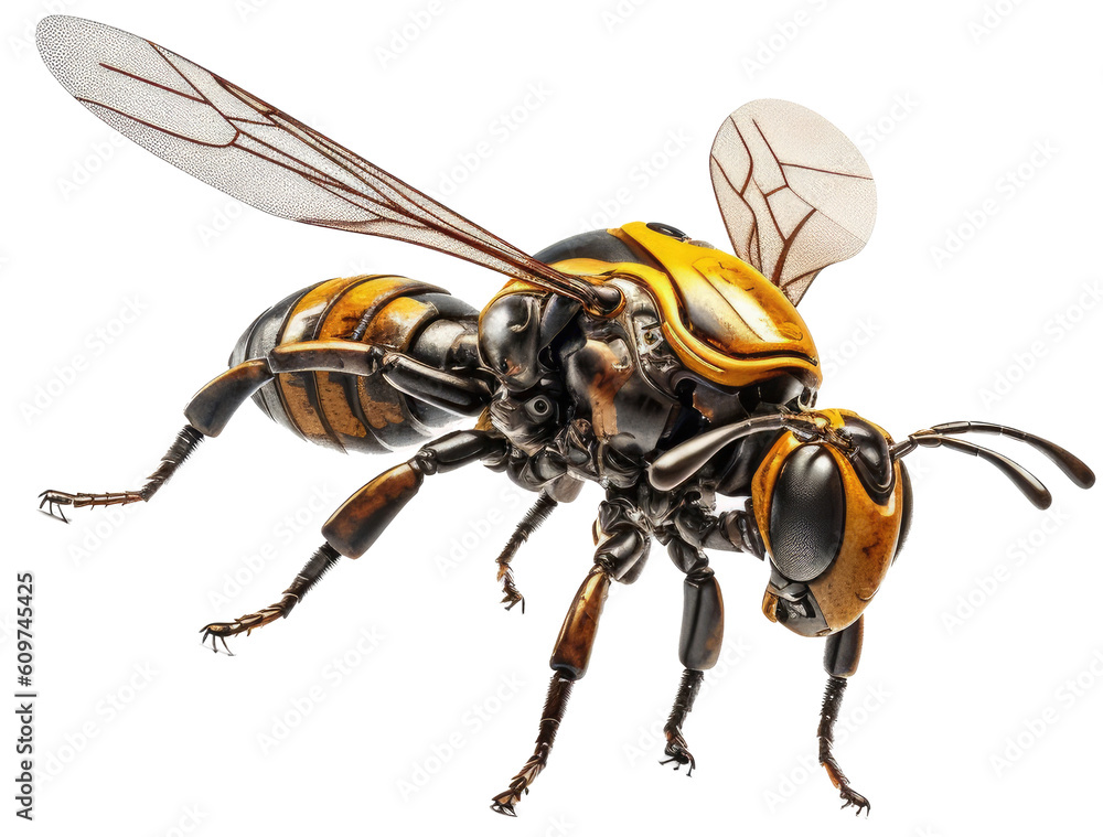 robot bee insect as mechanical cyber animal isolated on a transparent ...