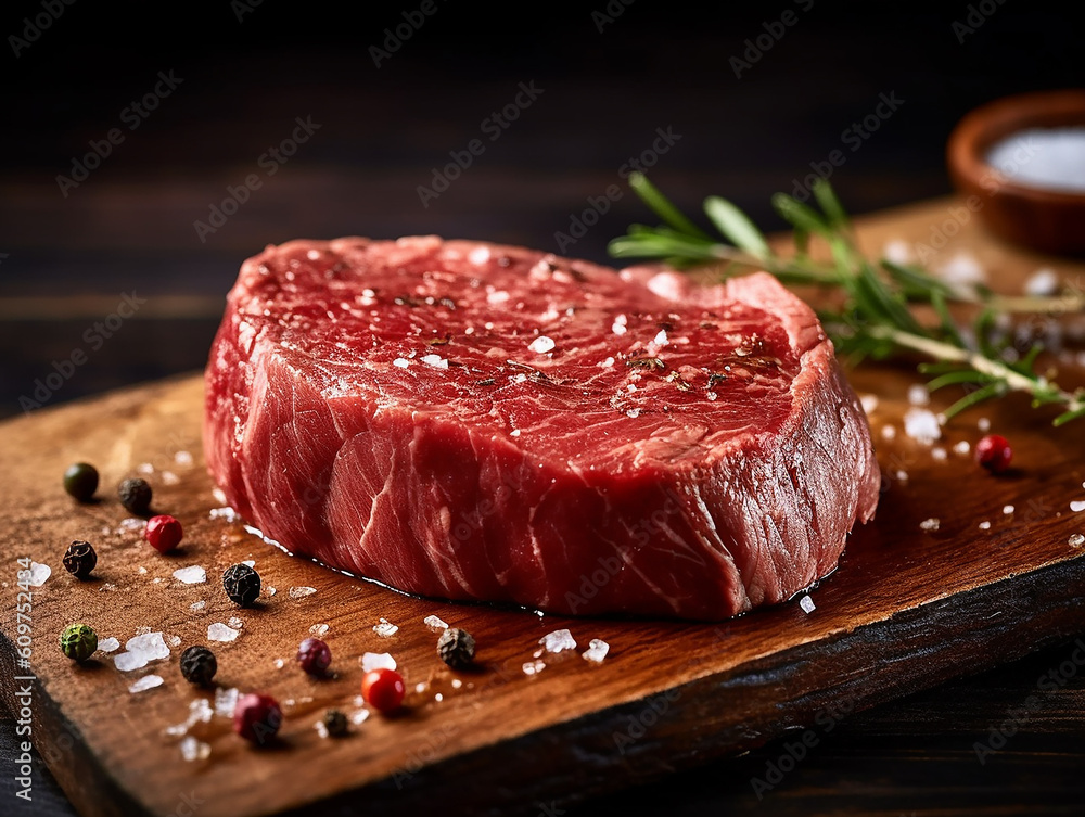 succulento filet mignon crudo , filetto di manzo da cuocere, su vassoio ...