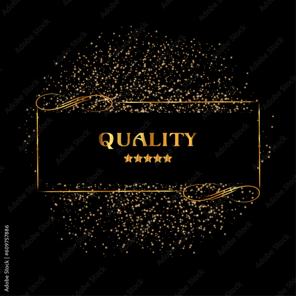 Shine black background with golden sparkling frame. Vector illustration Stock Vector | Adobe Stock