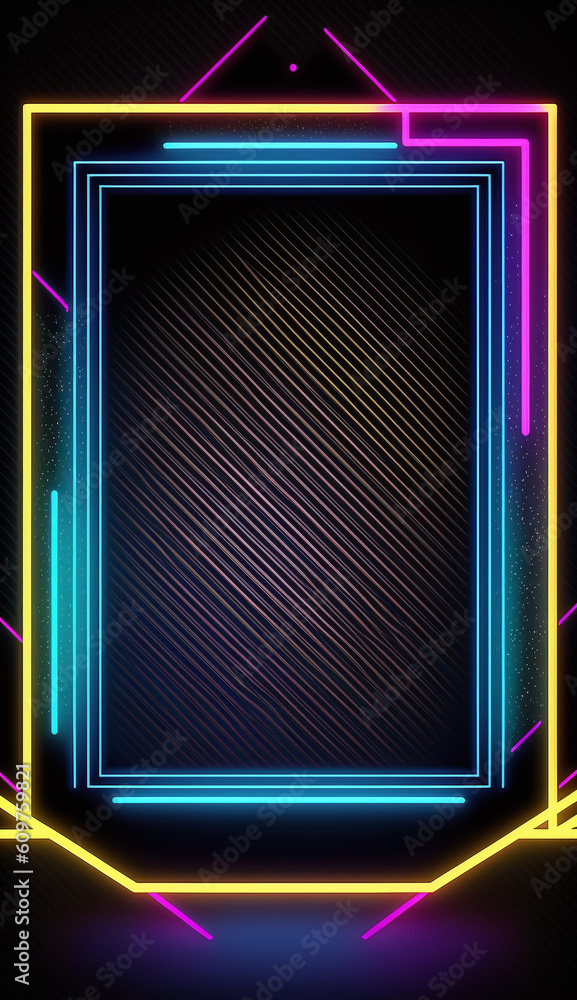 80s Shapes Memphis Design Neon Frame Room for Copy Generative AI Stock ...