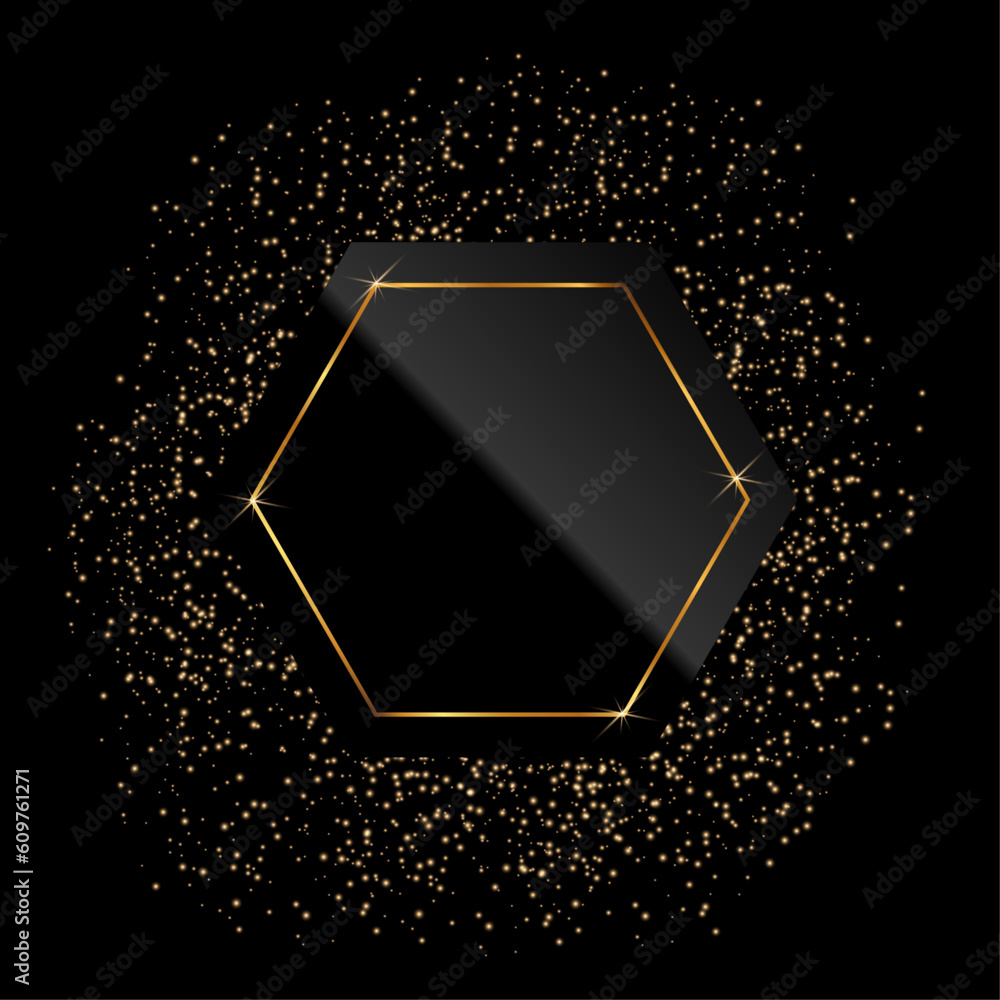 Shine black background with golden sparkling frame. Vector illustration Stock Vector | Adobe Stock