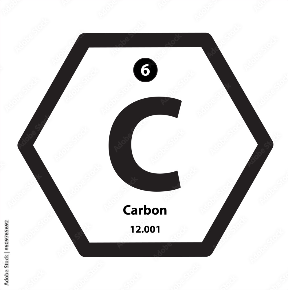 Icon structure Carbon (C) chemical element icon hexagon shape black ...