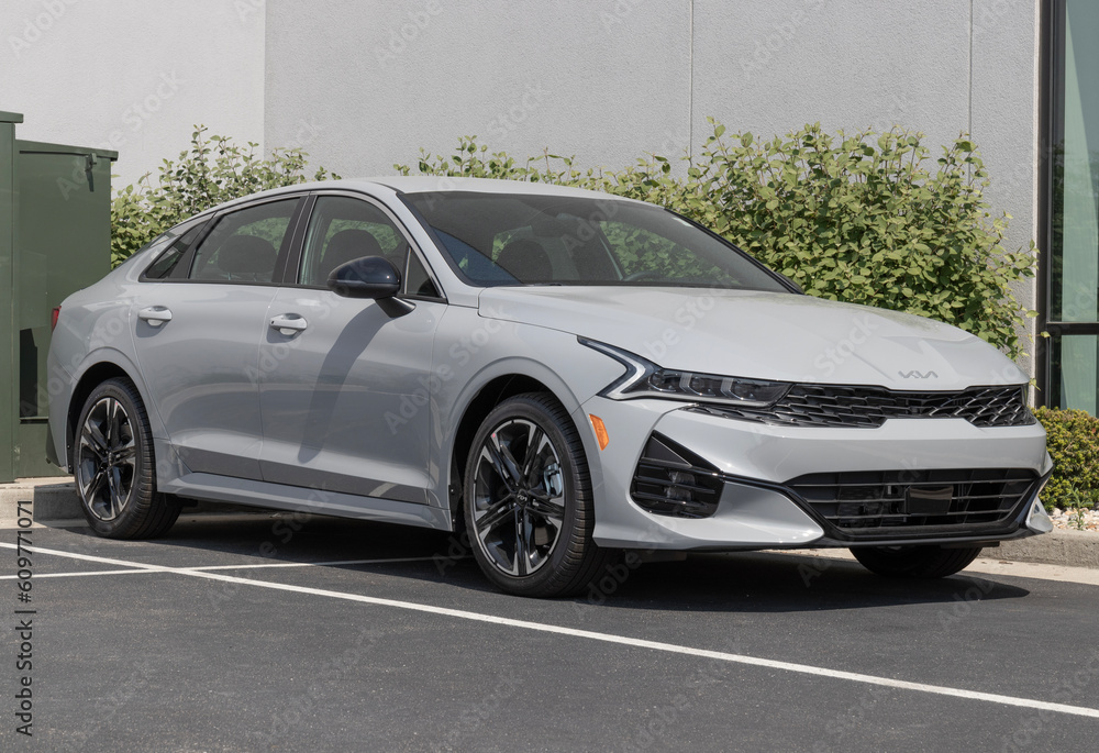 Kia K5 GT-Line display at a dealership. Kia offers the K5 in LX, LXS ...