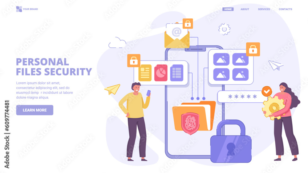 Vetor de Personal files security, safe file storage, access to files in ...