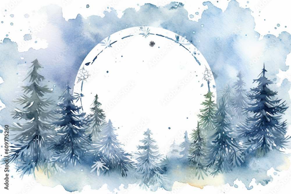 Winter Solstice card background frame, Watercolor illustration with ...