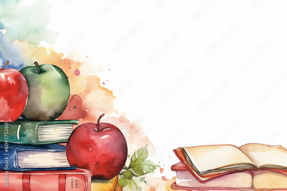 Teachers' day card background frame, Watercolor illustration with white ...