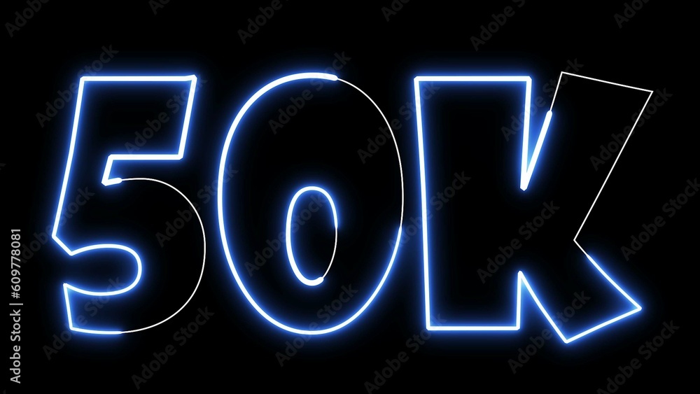 50K Electric Blue lighting text with animation on black background, 3D ...