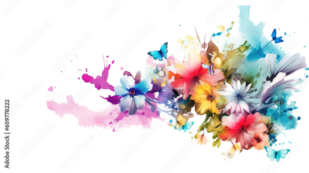 spring floral corner borders in watercolor style, isolated on a ...