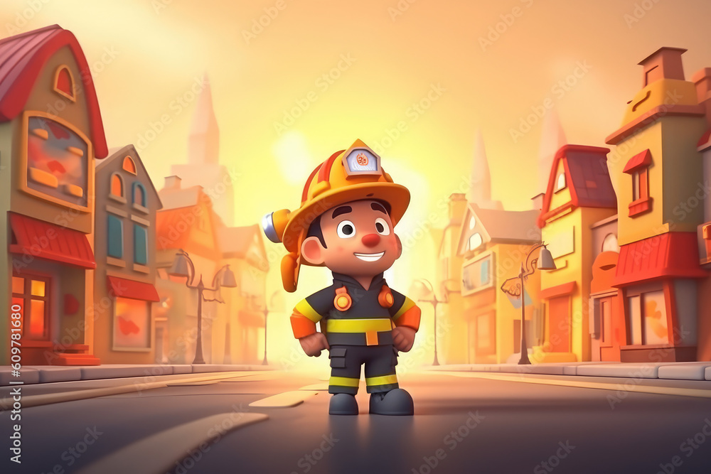 Cute cartoon firefighter, generative AI Stock Illustration | Adobe Stock