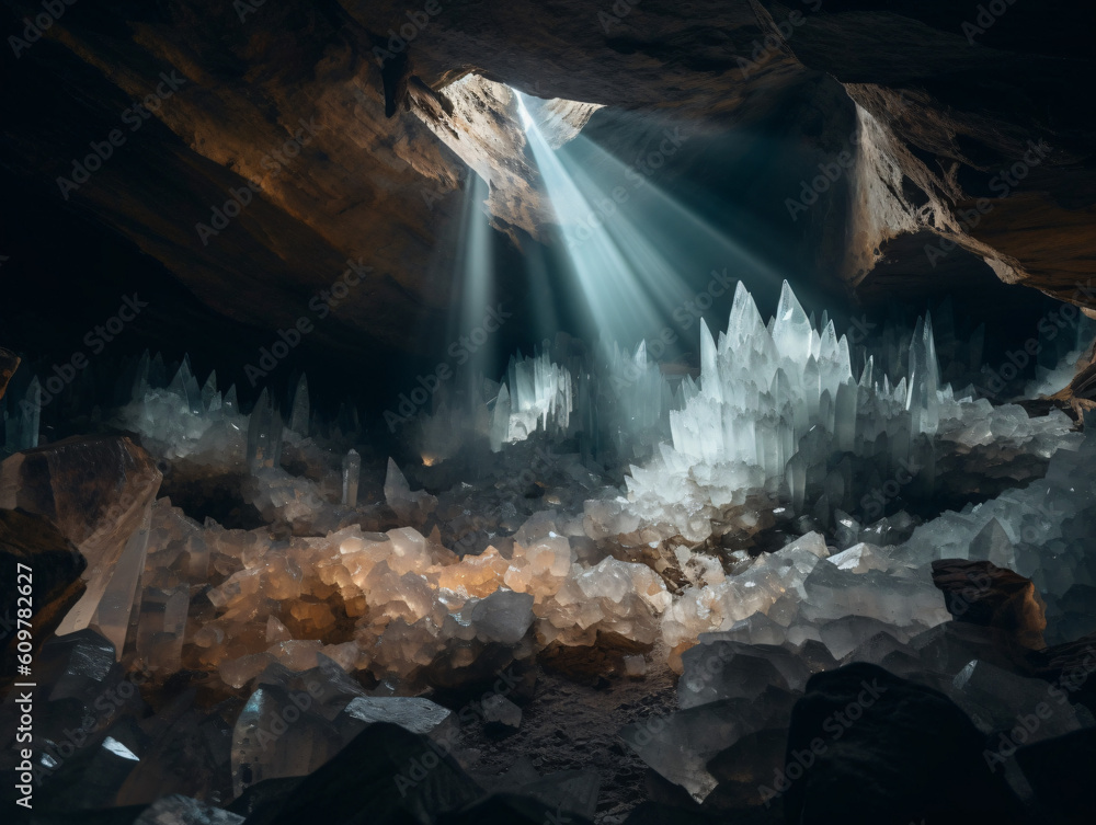 Quartz Crystal Cave Landscape Photography created with generative AI ...