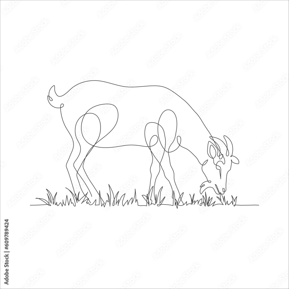 Goat one line continuous drawing. Goat in the grass line art icon. Goat ...