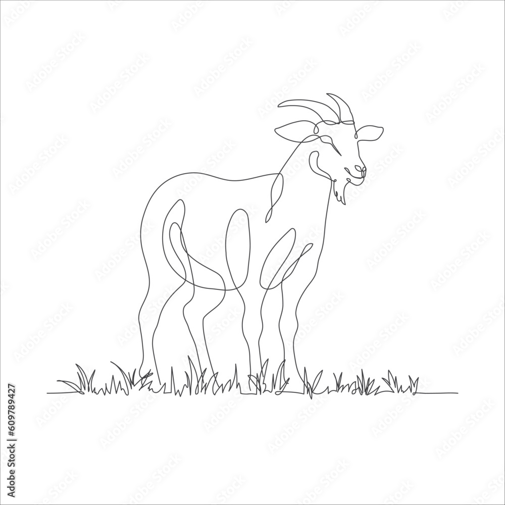 Goat one line continuous drawing. Goat in the grass line art icon. Goat ...