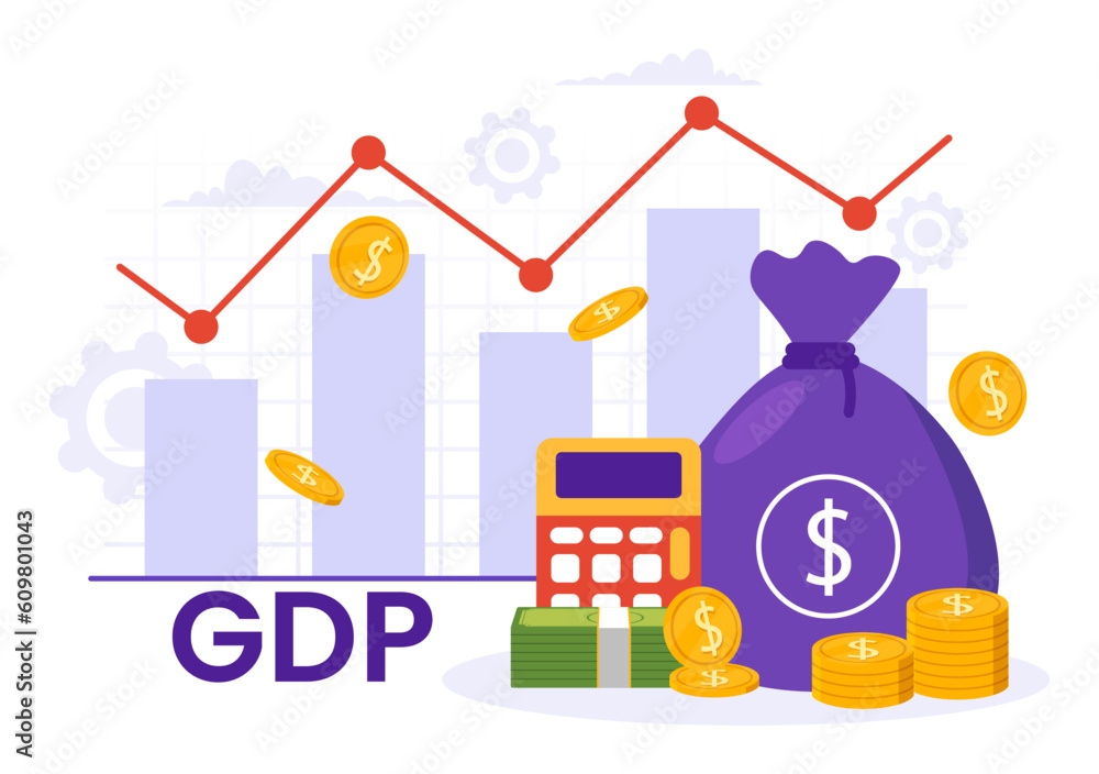 GDP or Gross Domestic Product Vector Illustration with Economic Growth ...