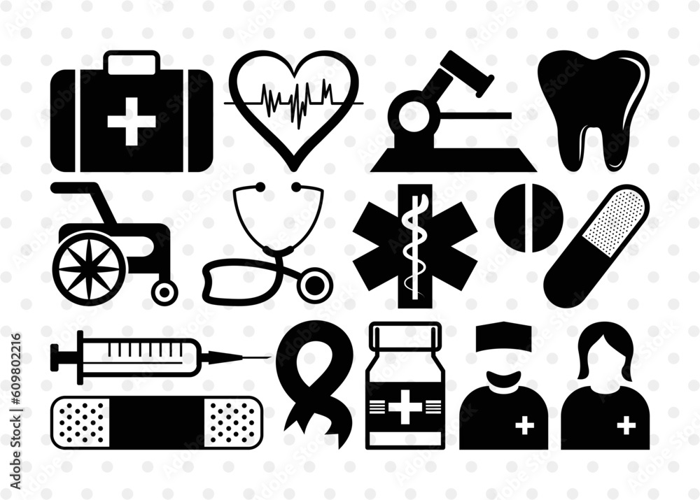 Medical Symbol Silhouette, Medical Symbol SVG, Stethoscope Svg, Nurse ...