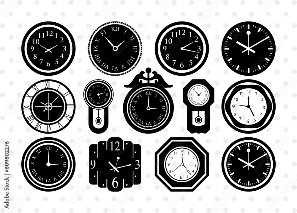 Wall Clock Silhouette, Watch Svg, Clock Svg, Clock face Svg, Time Svg ...