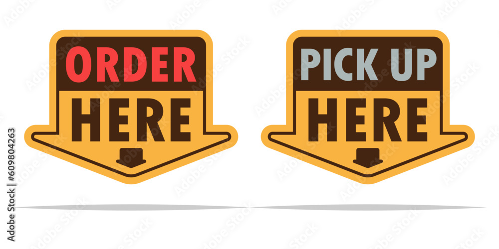 Order here and pick up here signs vector isolated Stock Vector | Adobe ...