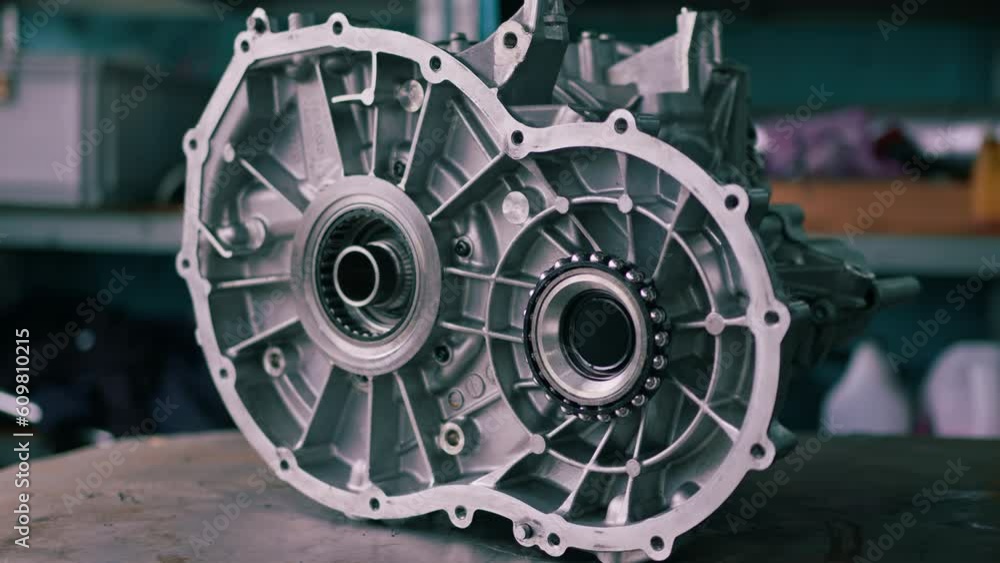 Close-up of parts of a clean engine block removed from a car for repair ...