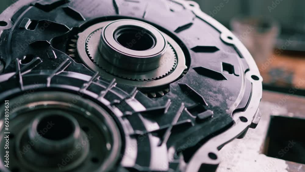 Close-up of parts of a clean engine block removed from a car for repair ...