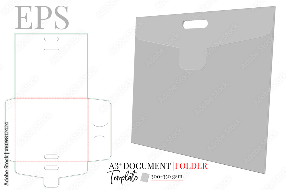 Document Folder A4 with Handle Template, Paper Briefcase. Vector with ...