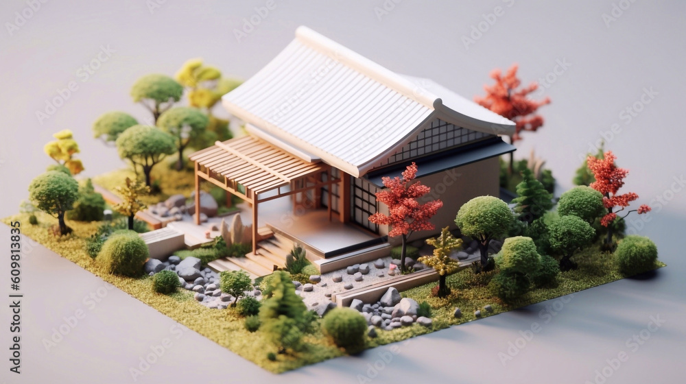 Japanese Style House Isometric. Exterior of traditional Japanese folk ...