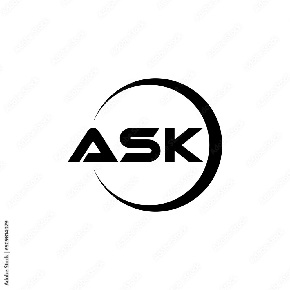 ASK letter logo design with white background in illustrator, cube logo ...