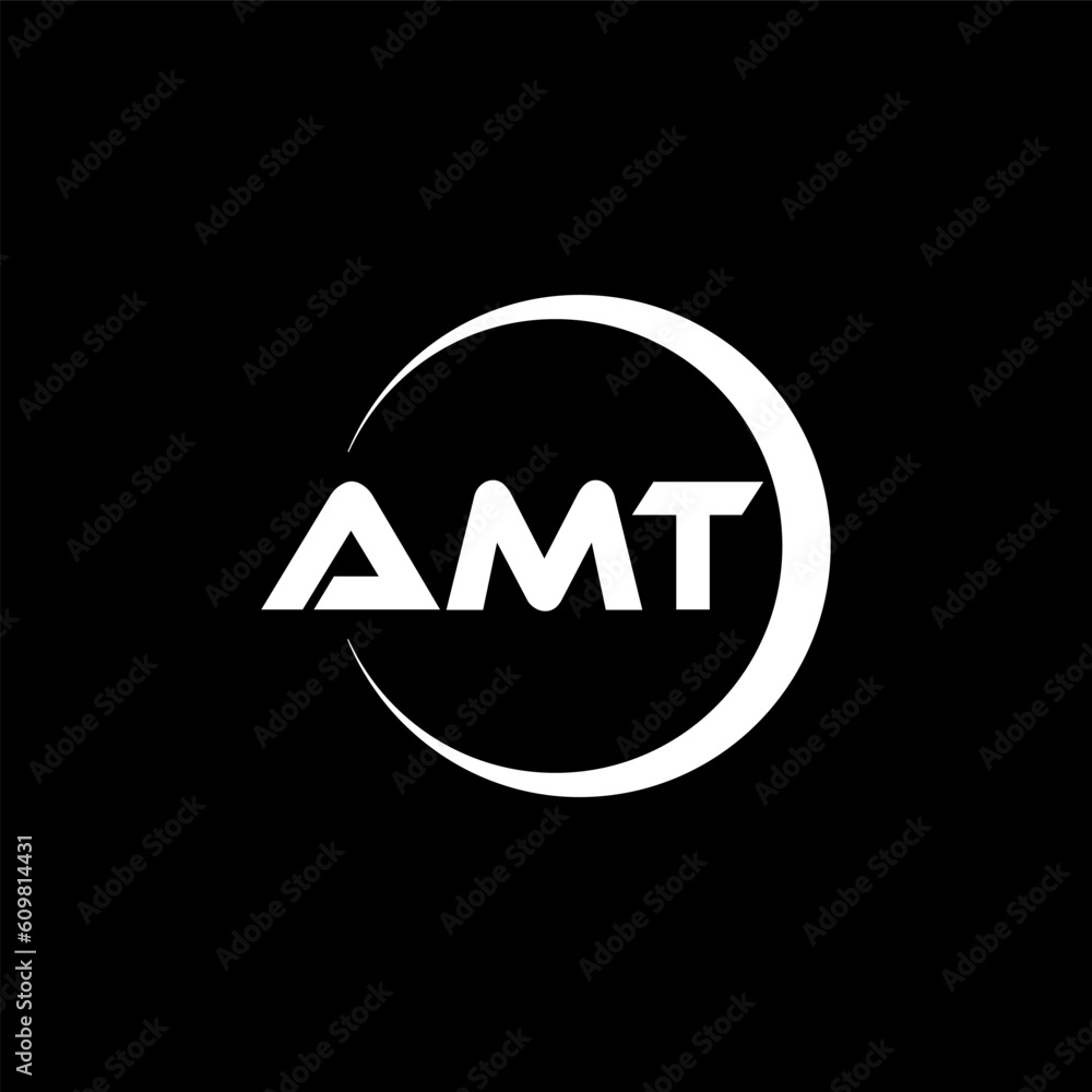 AMT letter logo design with black background in illustrator, cube logo ...