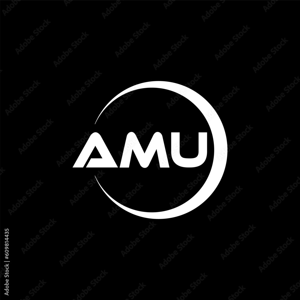 AMU letter logo design with black background in illustrator, cube logo ...