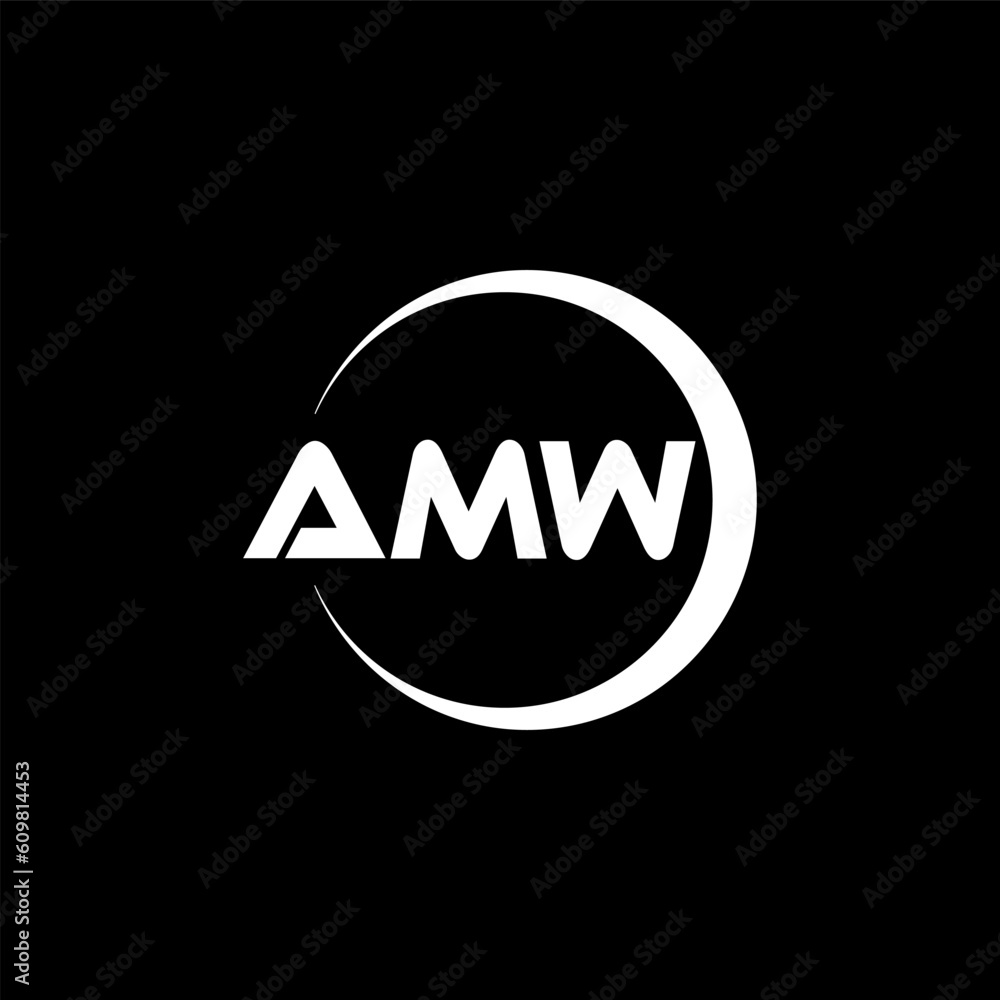 AMW letter logo design with black background in illustrator, cube logo ...