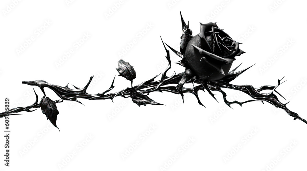 enigmatic black rose with thorns isolated on a transparent background ...