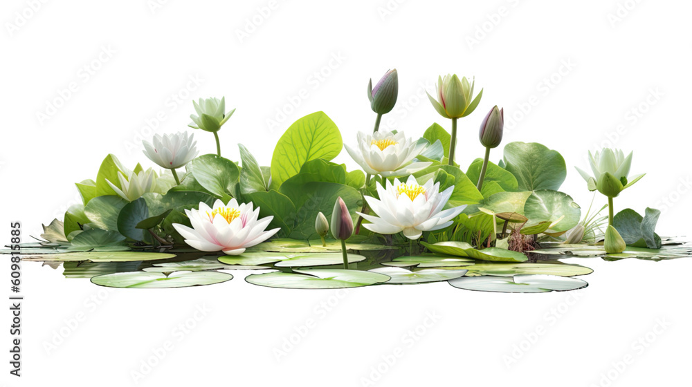 majestic water lilies in a serene pond isolated on a transparent ...