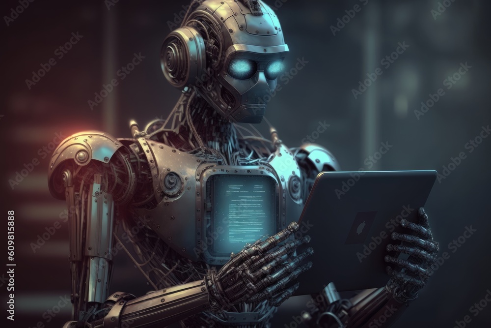 Robot hominoid using tablet computer for big data analytic using AI thinking brain , artificial ...