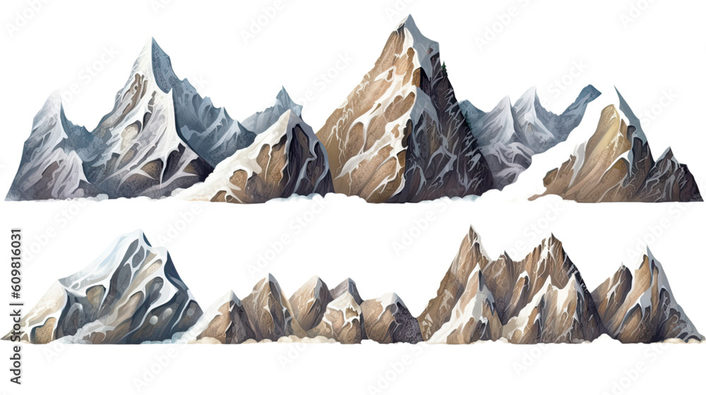 rugged mountain range with jagged peaks isolated on a transparent ...