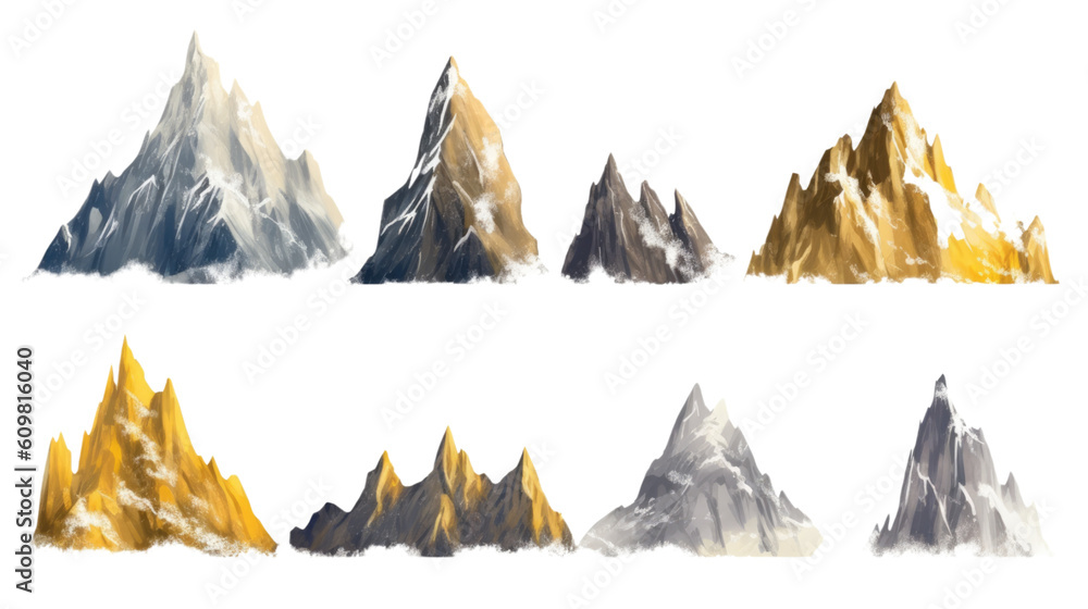 rugged mountain range with jagged peaks isolated on a transparent ...