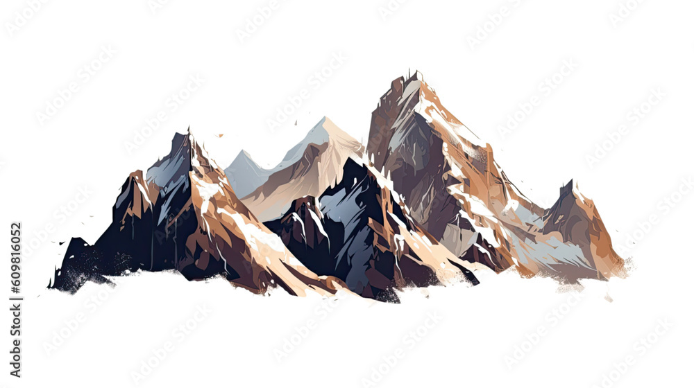 rugged mountain range with jagged peaks isolated on a transparent ...