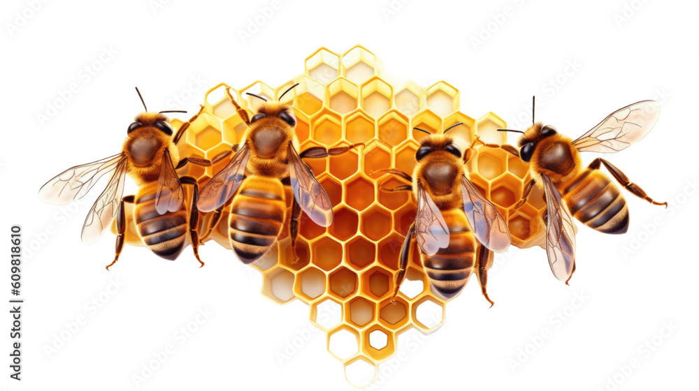 intricate honeycomb pattern with bees isolated on a transparent ...
