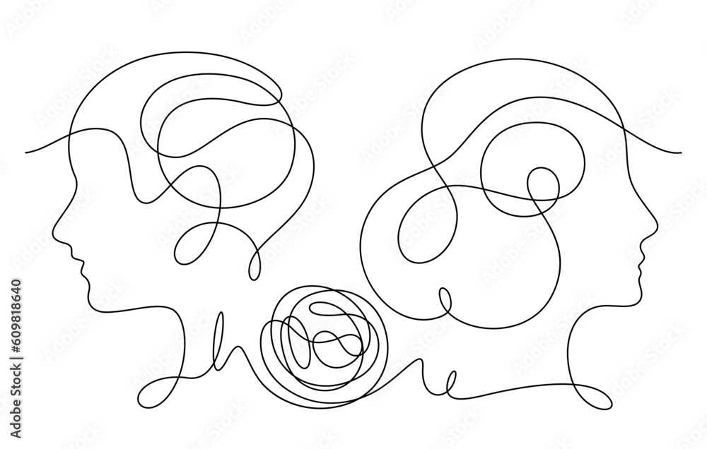 couple confusion problem in one line drawing.negative psychotherapy ...