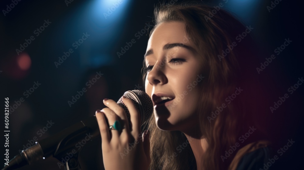 Pop Singer Female Caucasian Young Adult Performing on stage for a live ...