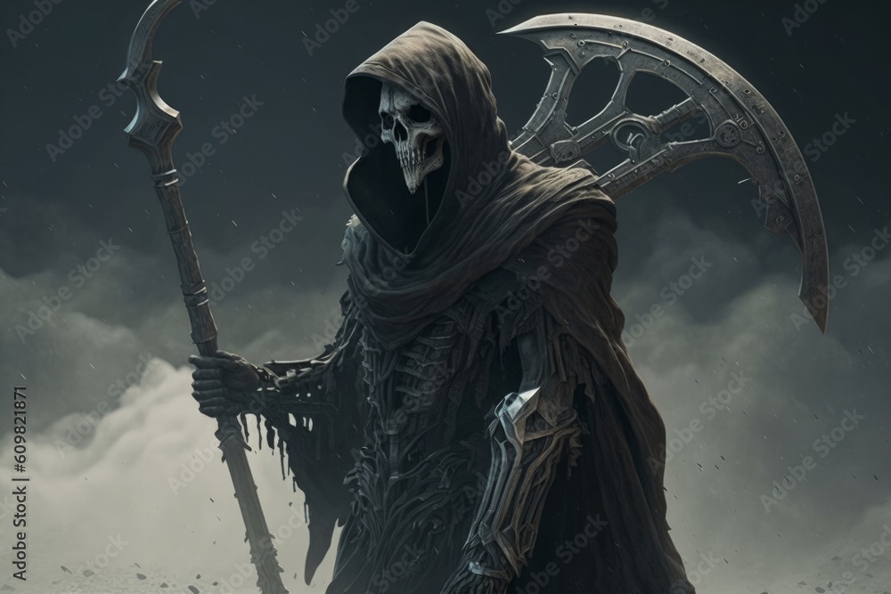 mech grim reaper holding scythe, Generative ai Stock Illustration ...