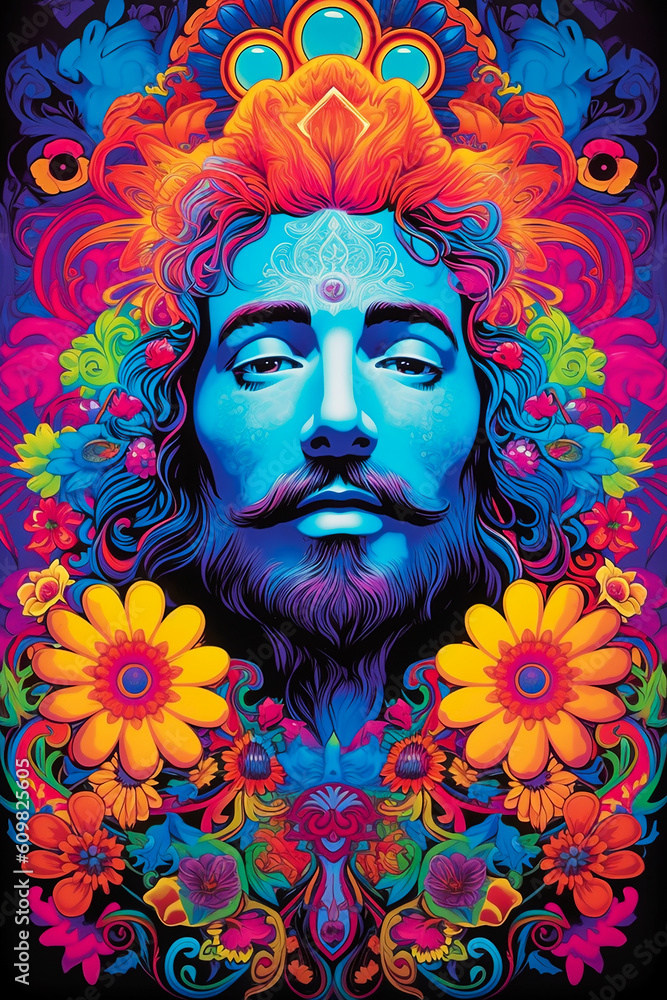 Hippie Black Light Poster. Generative AI. A digital rendering of a ...