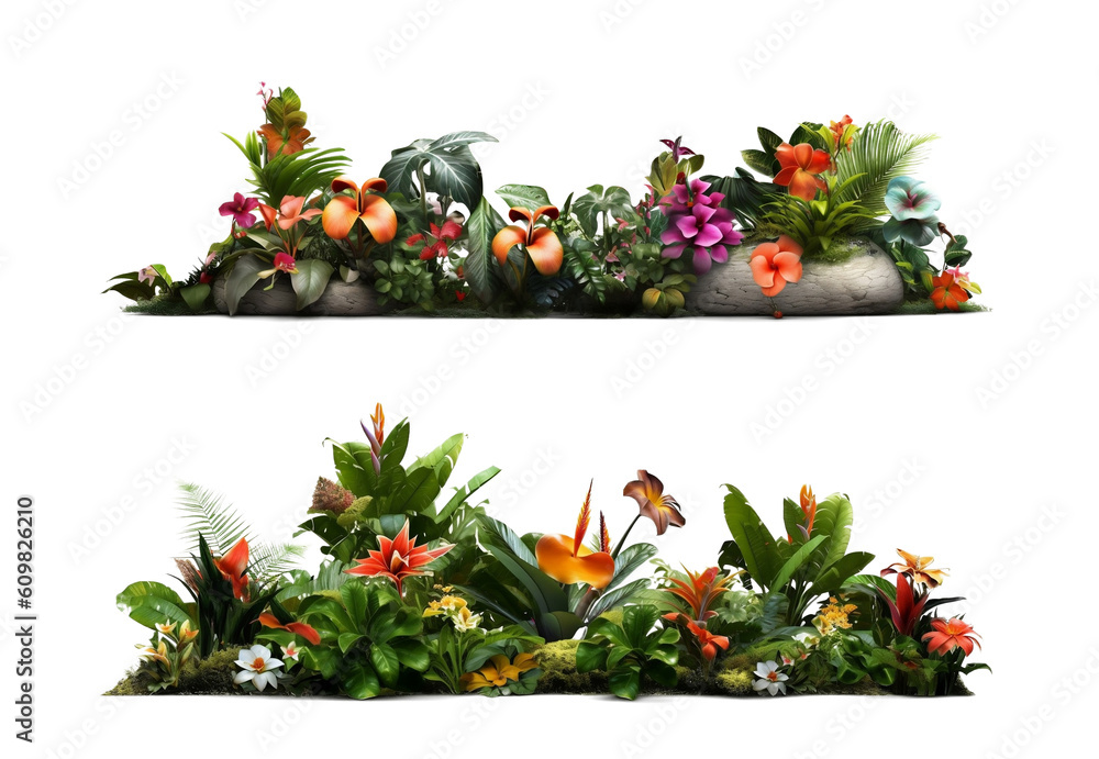 Tropical flowers plants bush, floral arrangement garden nature ...