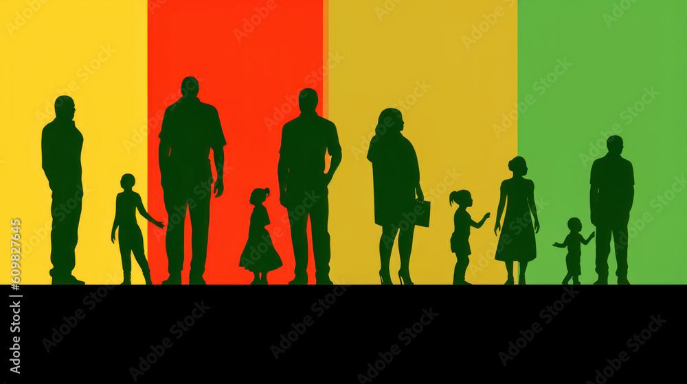 Silhouette of African American people in green, red, yellow colors ...
