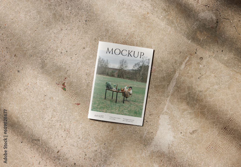 Mockup of closed vertical A4 saddle stich magazine with customizable ...