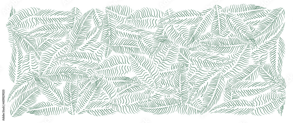Abstract foliage line art vector background. Leaf wallpaper of fern ...