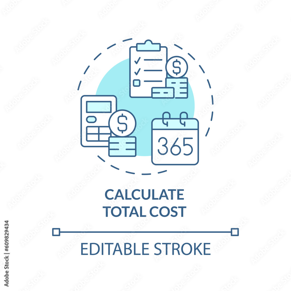 Calculate total cost turquoise concept icon. Financial planning. Saving ...